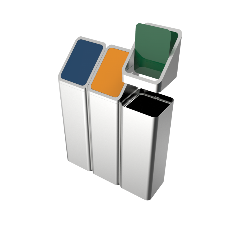 Set 3 cosuri gunoi inox colectare selectiva, capac batant - 3*60 litri ...