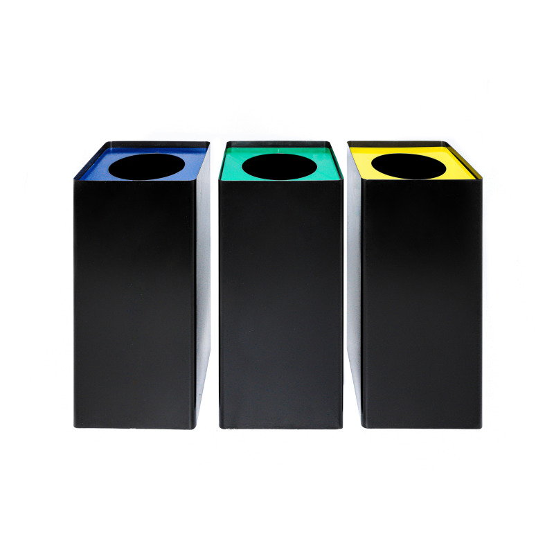 Set cos gunoi colectare selectiva, cos recilare gunoi, metalic, negru 3 ...